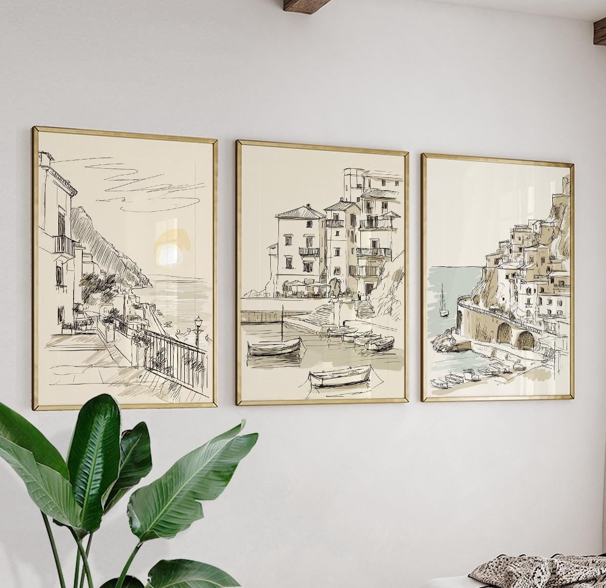 Amalfi Coast Italy Poster Coastal Beach Wall Art Minimal Line Drawing ...
