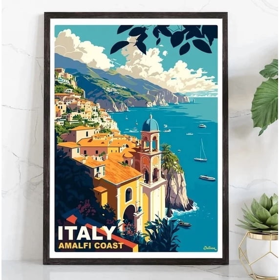 Amalfi Coast Italy Travel Poster Modern Wall Art Home Decor Vintage Art ...