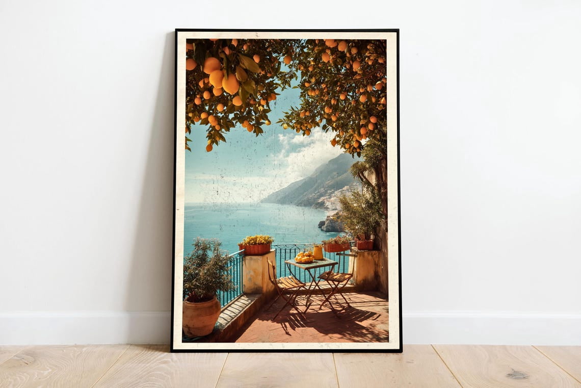 Amalfi Coast Lemon Terrace Ocean View Print, Unframed Paper Poster ...