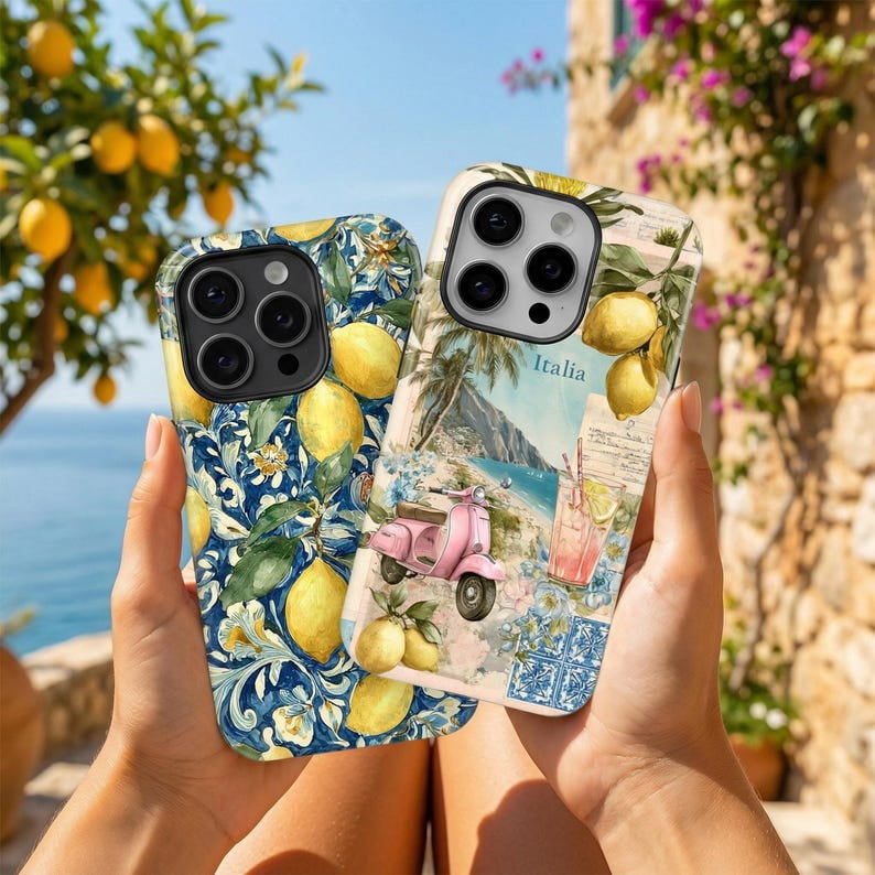 Amalfi Coast Lemon Tough Phone Case, Coastal Fruit Protective Matte ...