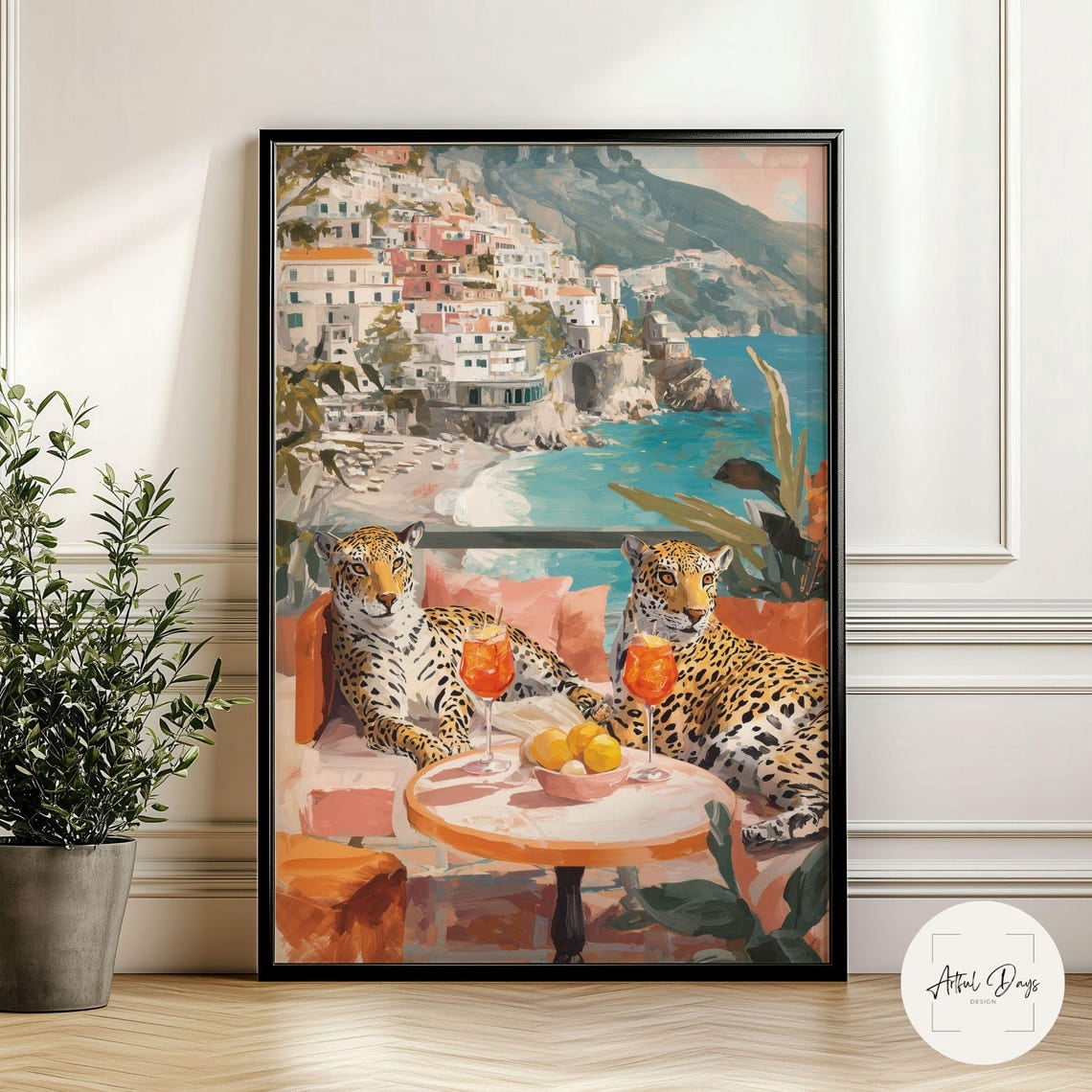 Amalfi Coast Leopard Italy Travel Aperol Spritz Decor Animal Art ...