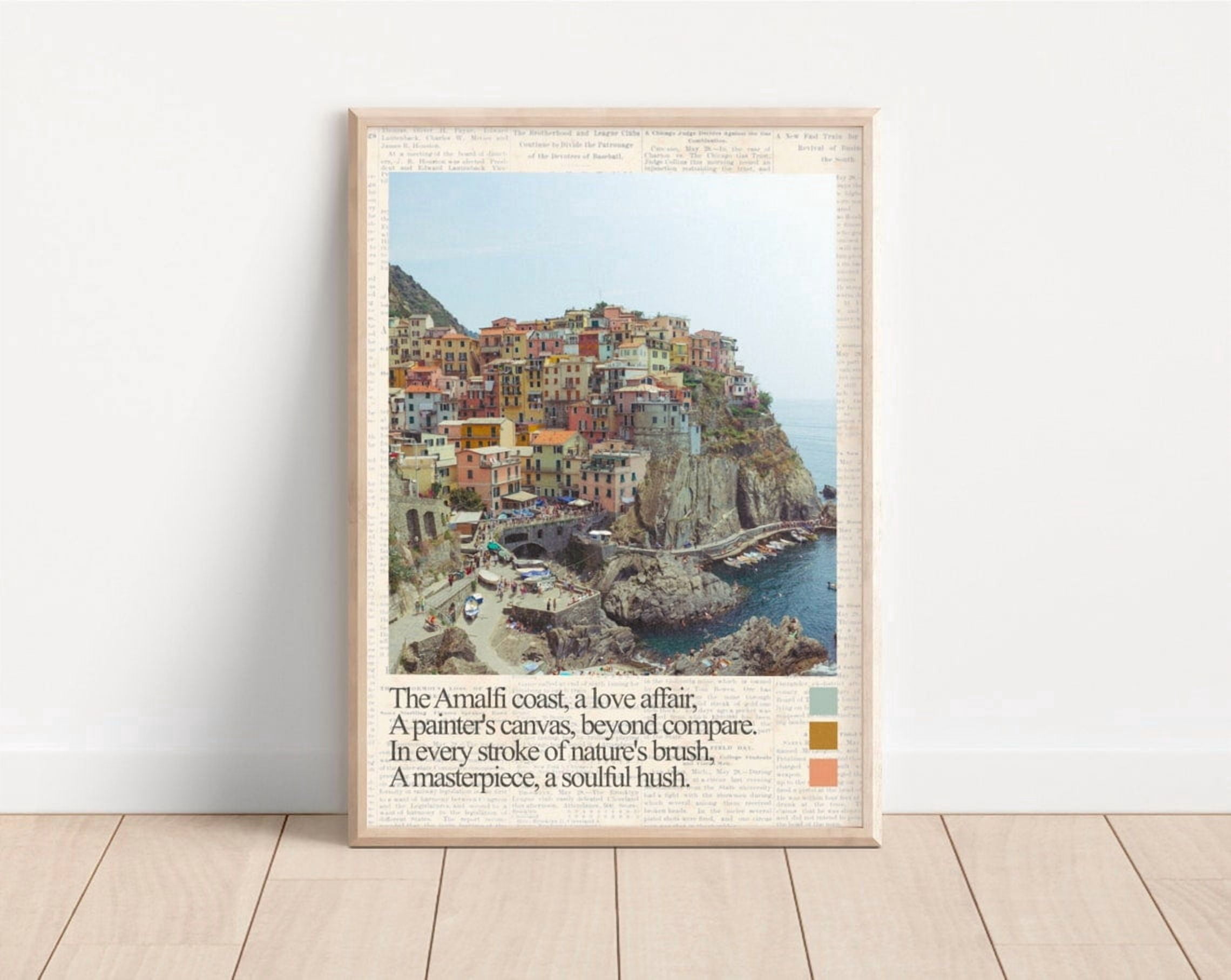 Amalfi Coast Newspaper Print: Italian Summer Wall Art Unframed Paper ...