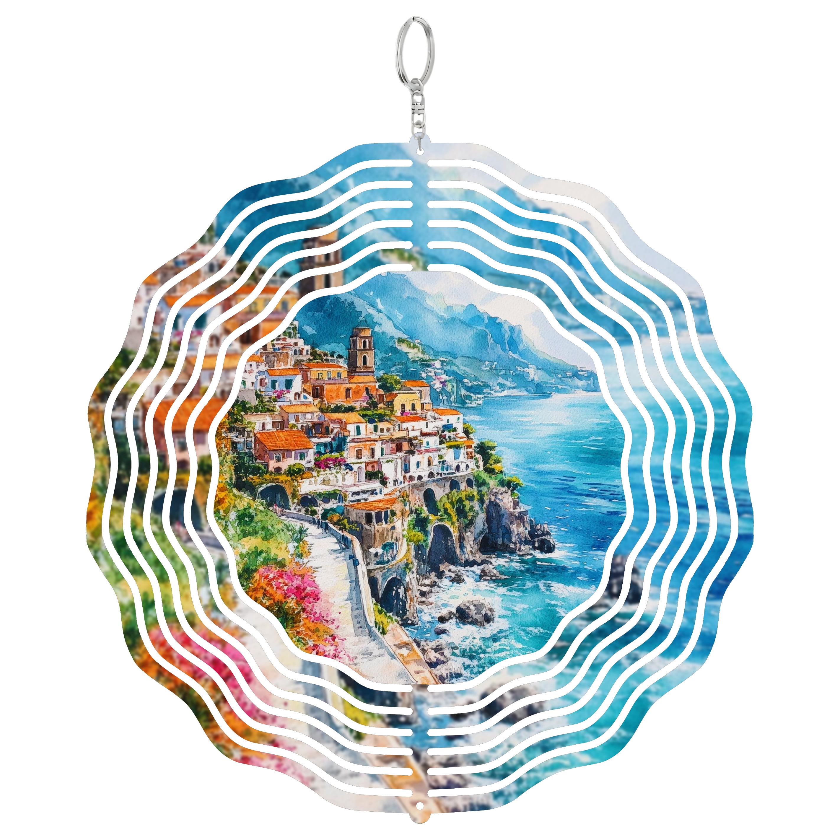 Amalfi Coast Positano Design 3D Wind Spinner Metal Kinetic Hanging Art ...