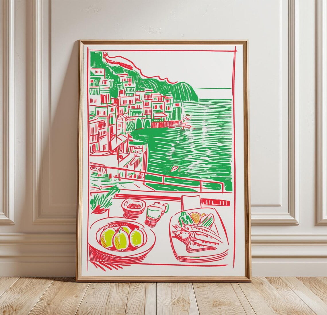 Amalfi Coast Poster Italian Coastal Food Mediterranean Travel Decor ...