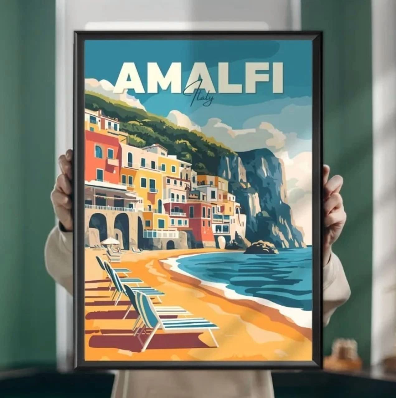 Amalfi Coast Travel Poster Italian Riviera Wall Art Positano Print Art ...