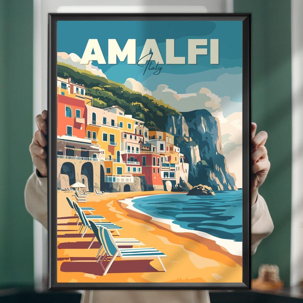 Amalfi Coast Travel Poster Italian Riviera Wall Art, Positano Print ...