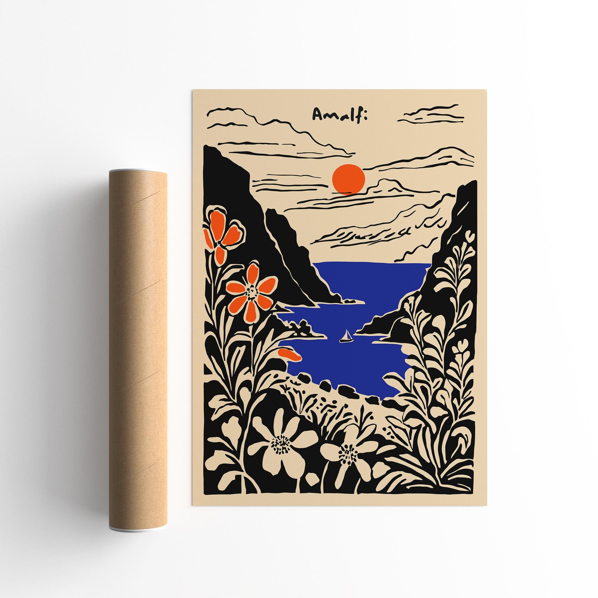 Amalfi Coast Travel Poster: Retro Italian Riviera Art Print UNFRAMED ...