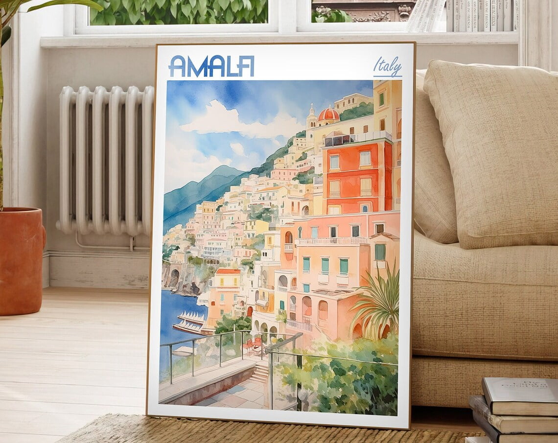Amalfi Coast Watercolor Poster - Italian Seascape Art - Italy Wall ...