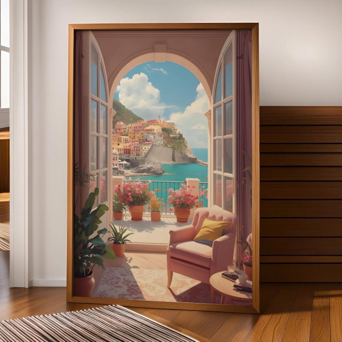 Amalfi Coastal Balcony View Wall Art Mediterranean Window Scene ...