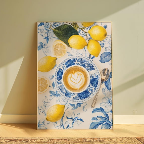 Amalfi Lemon Coffee Kitchen Wall Art, Unframed Paper Print Size 8x12 ...