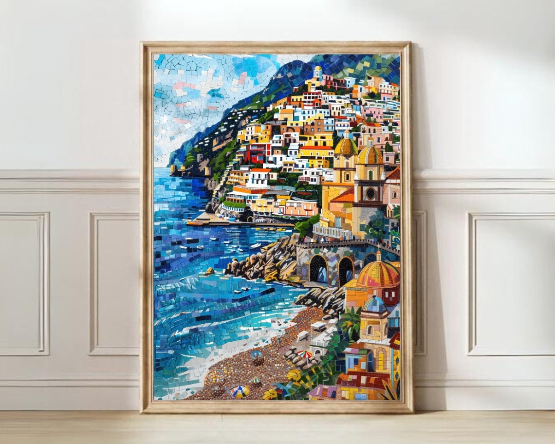 Amalfi Mosaic Bead Art Positano Illustration Colorful Italy Travel Wall ...