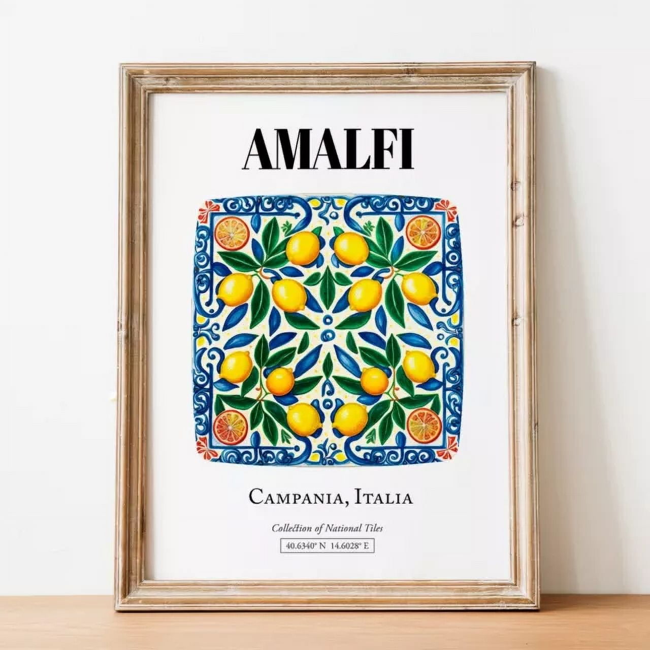 Amalfi Tile Print, Coastal Italian Lemons Tile Pattern Wall Art NO ...