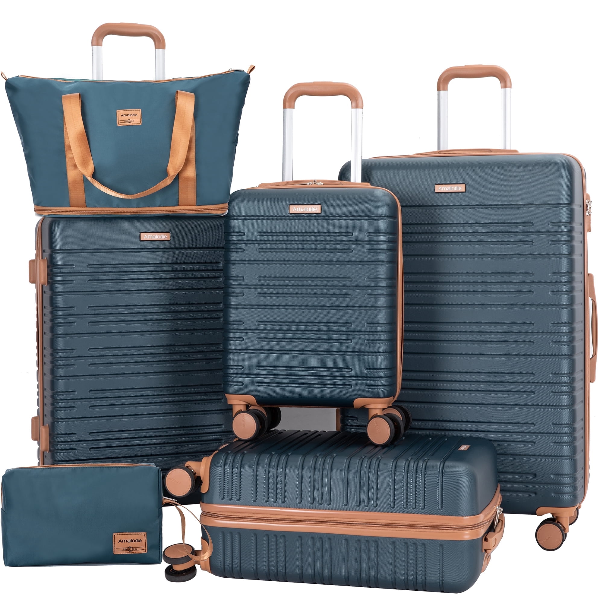 Amalodie luggage 6 Piece Luggage Set, ABS Hard Shell Travel Suitcase ...