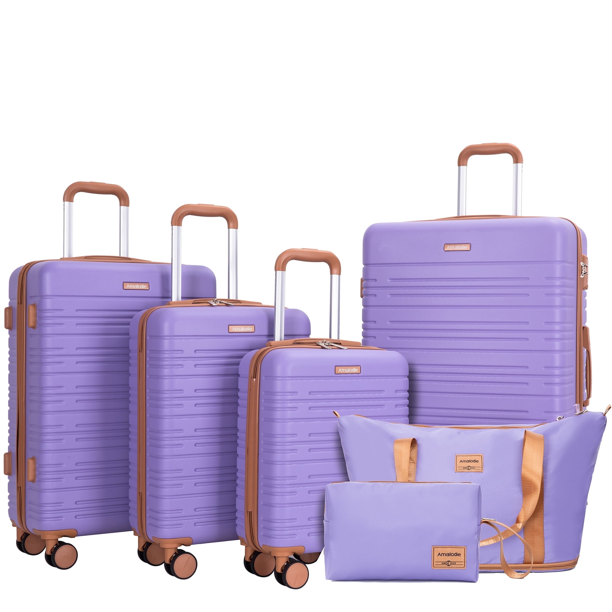 Amalodie-6 Piece Luggage Sets, 4 piece ABS Hardside Checked Luggage(16 ...
