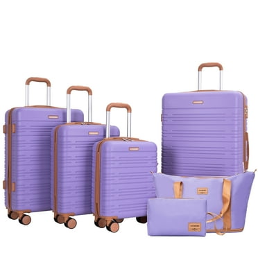 2 Piece Purple Luggage Set with USB Port & Cup Holder, 20” 24” 28” ABS ...