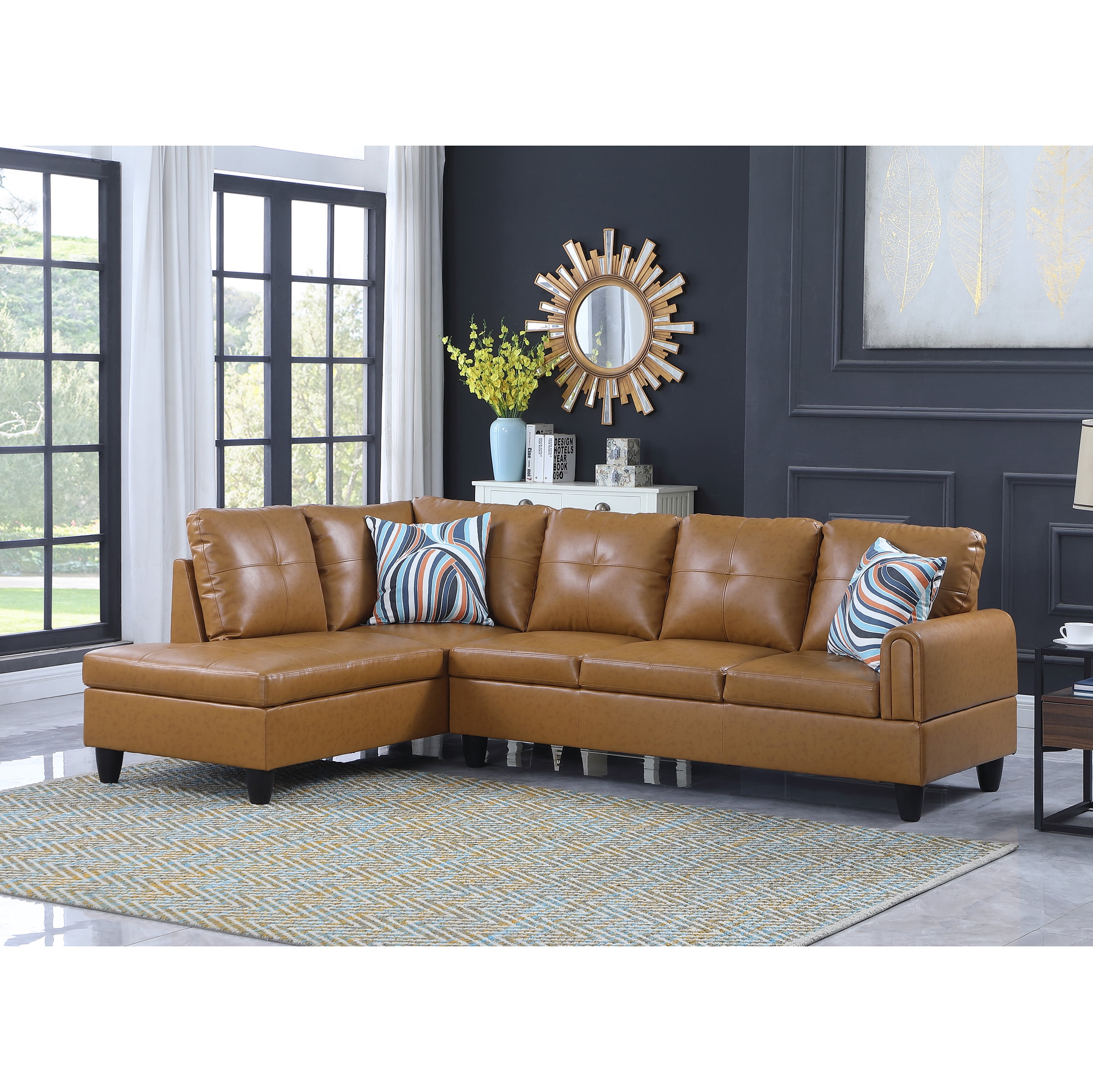 Amanda 97" Wide 2 Pieces Faux Leather Left Facing Sofa Set - Walmart.com