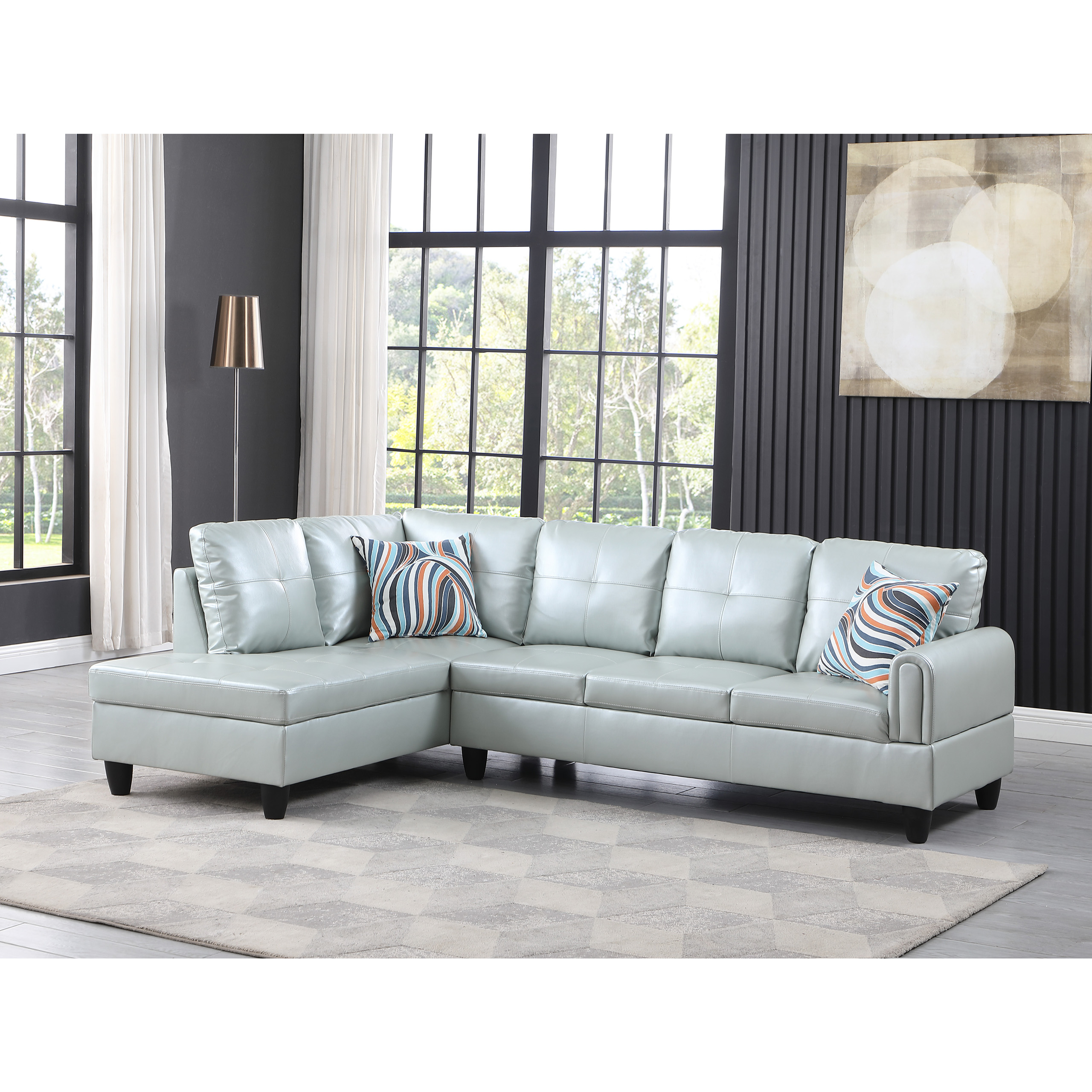Amanda 97" Wide 2 Pieces Faux Leather Left Facing Sofa Set - Walmart.com