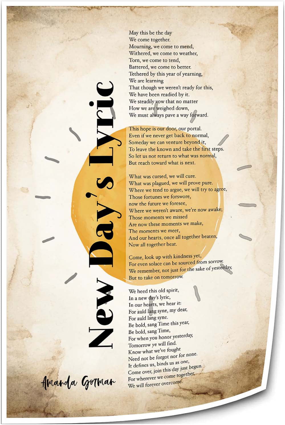 Amanda Gorman New Day's Lyric New Year's Poem Poster Kitchen Art Deco ...
