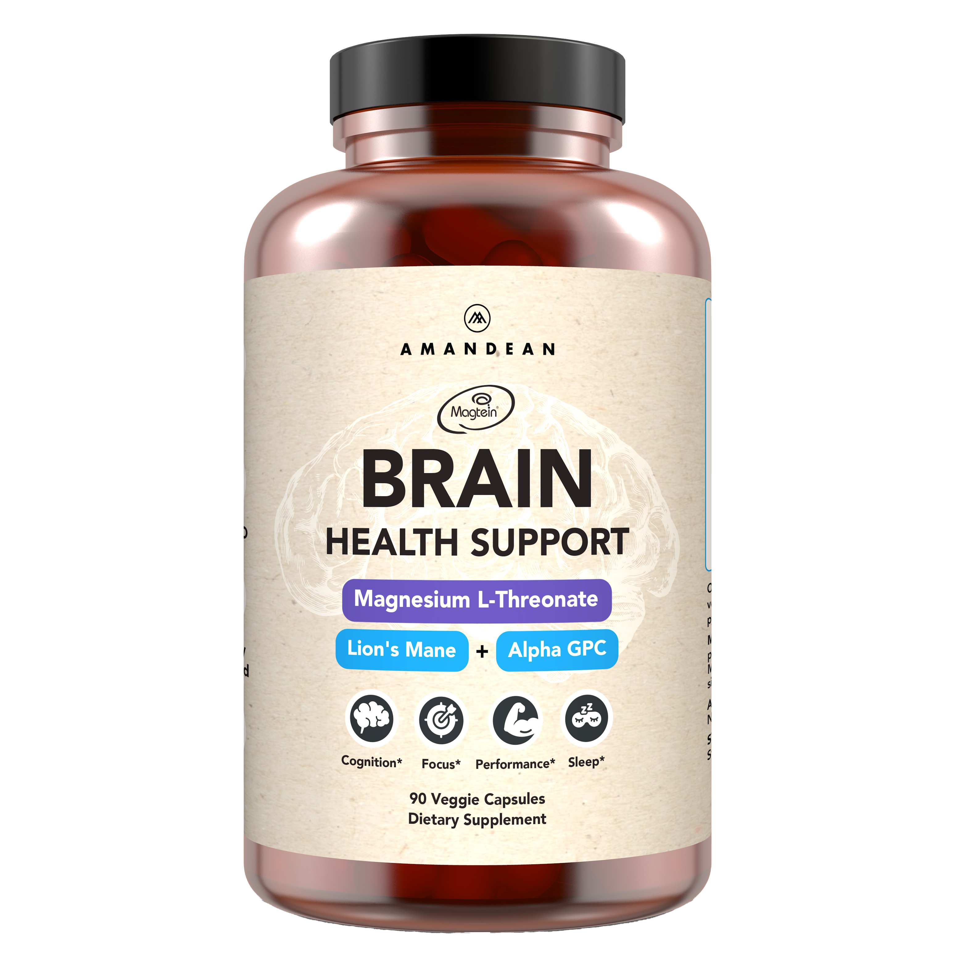 Amandean Brain Health Supplement. Magnesium L-Threonate (Magtein), Lion ...