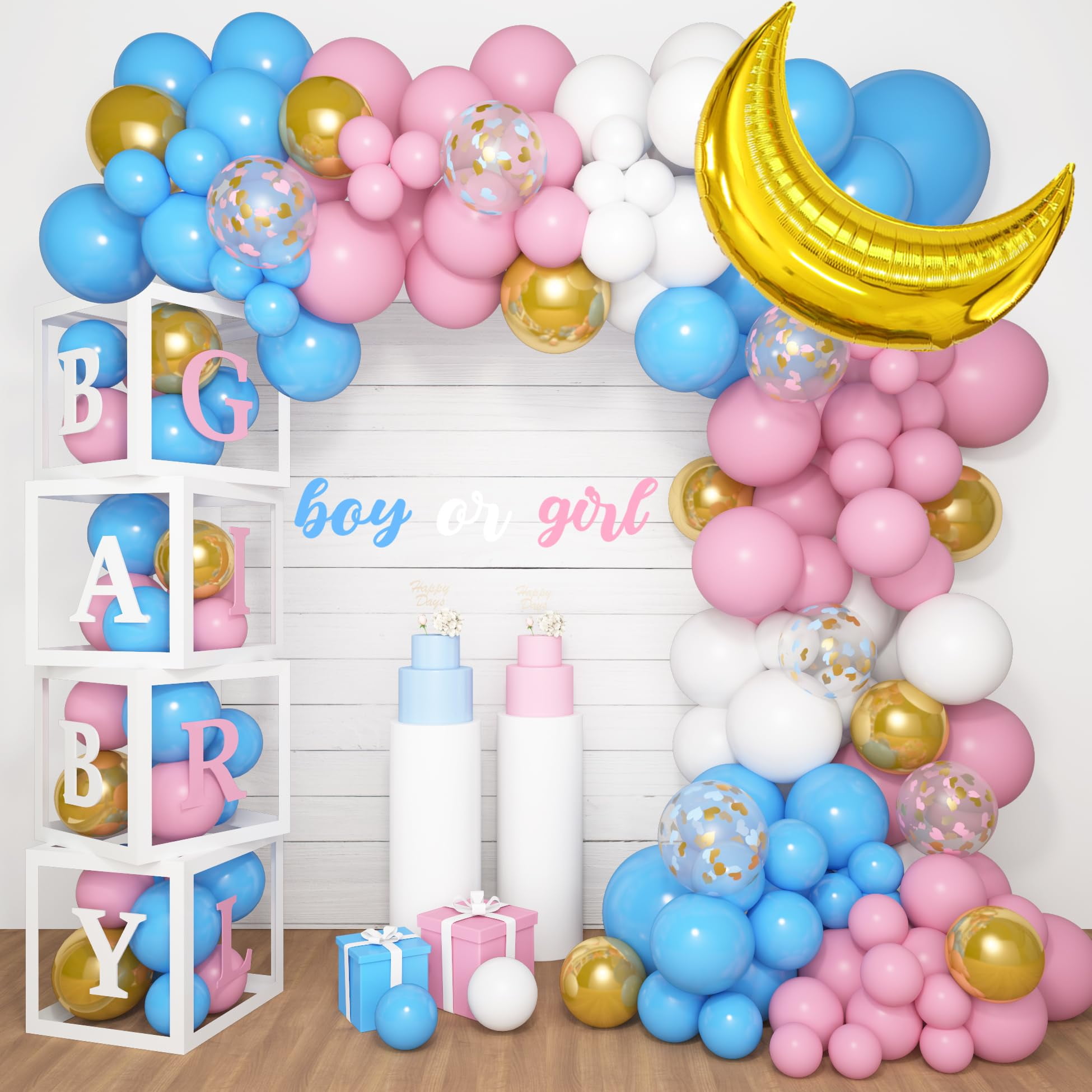 Amandir 130pcs Baby Boxes Gender Reveal Balloon Decorations, and Blue ...