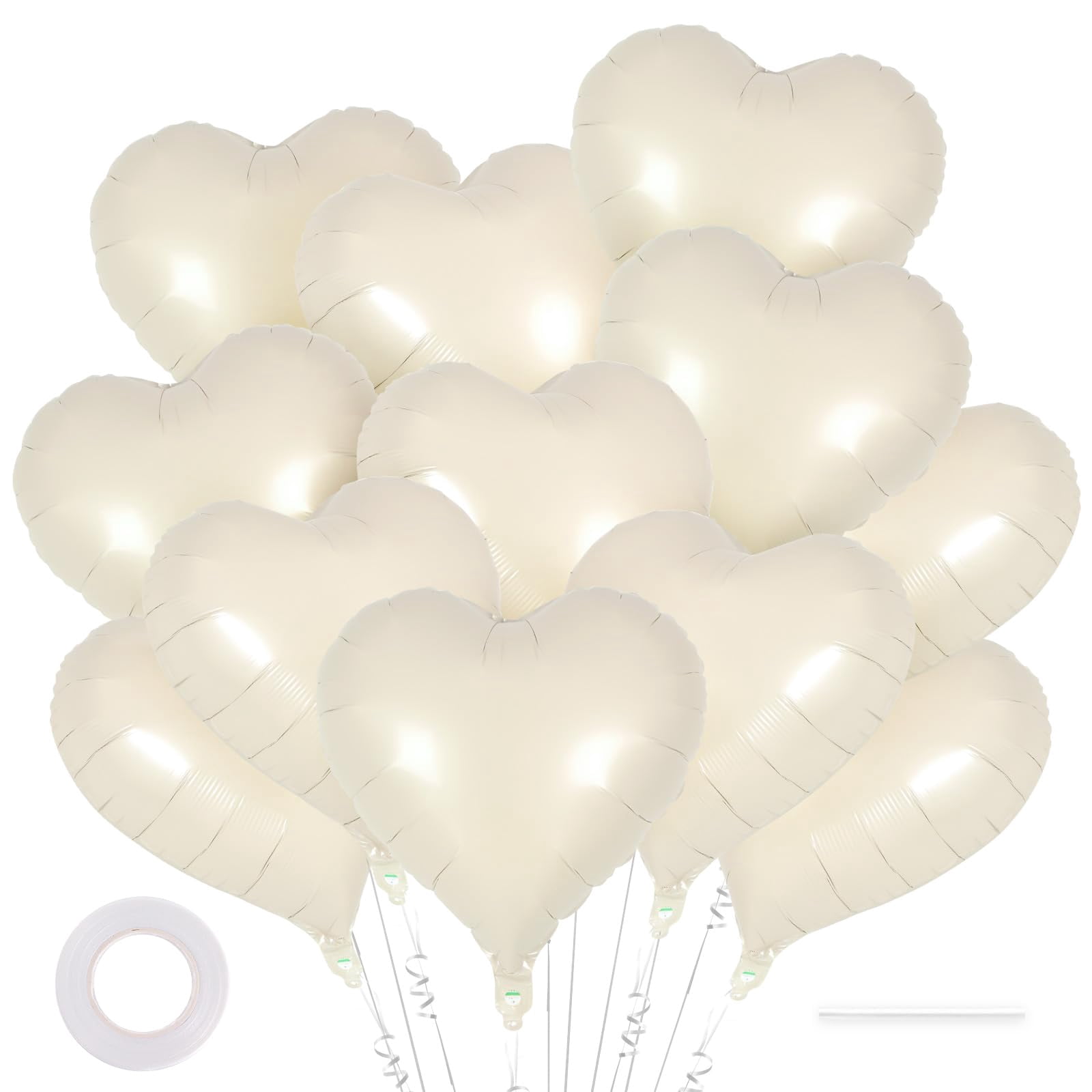 12 Cream Heart Balloons, IFF17 18 Inch Cream White Heart Shape Foil ...