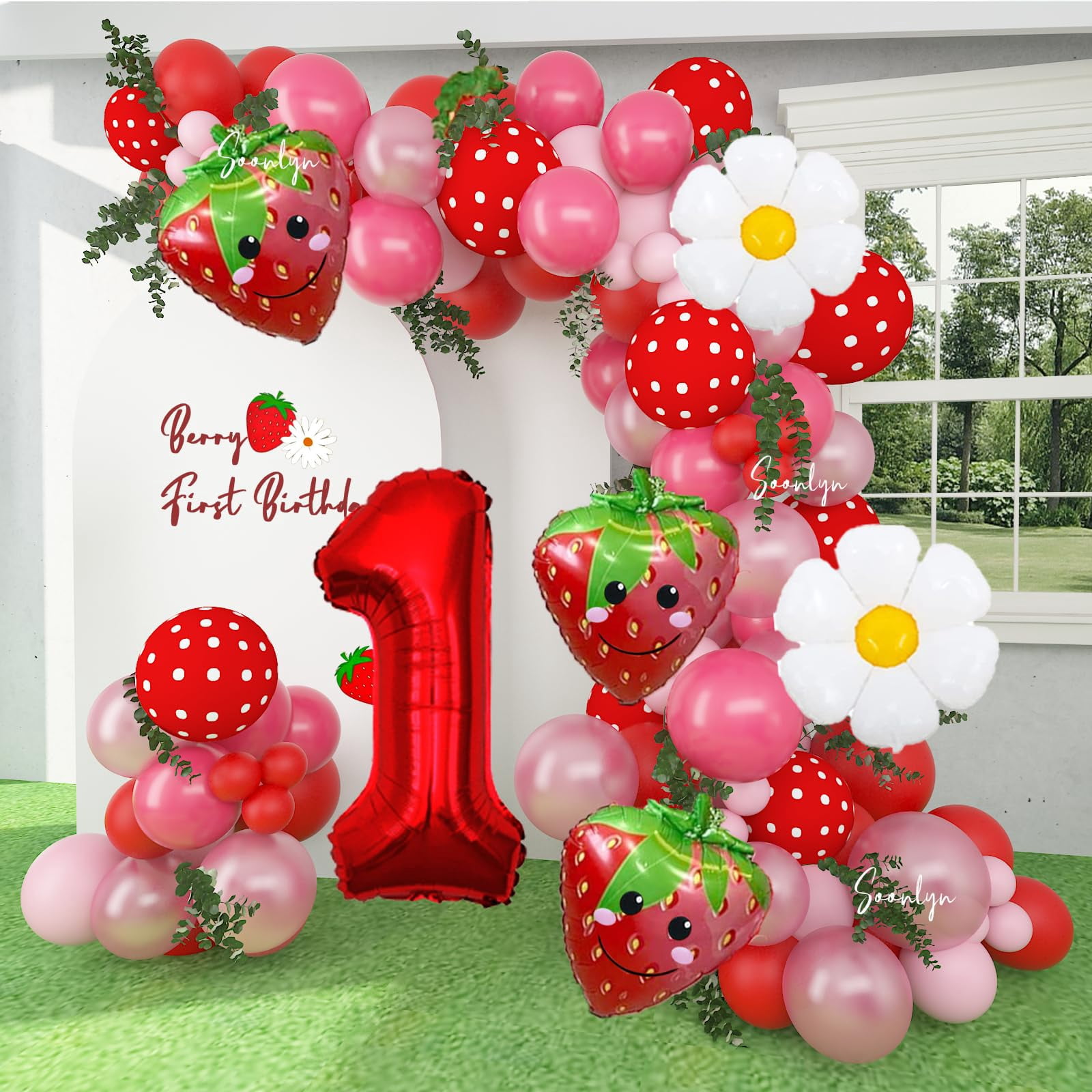 Soonlyn Berry First Birthday SSF20 Decor 12Ft Strawberry Balloon Arch ...