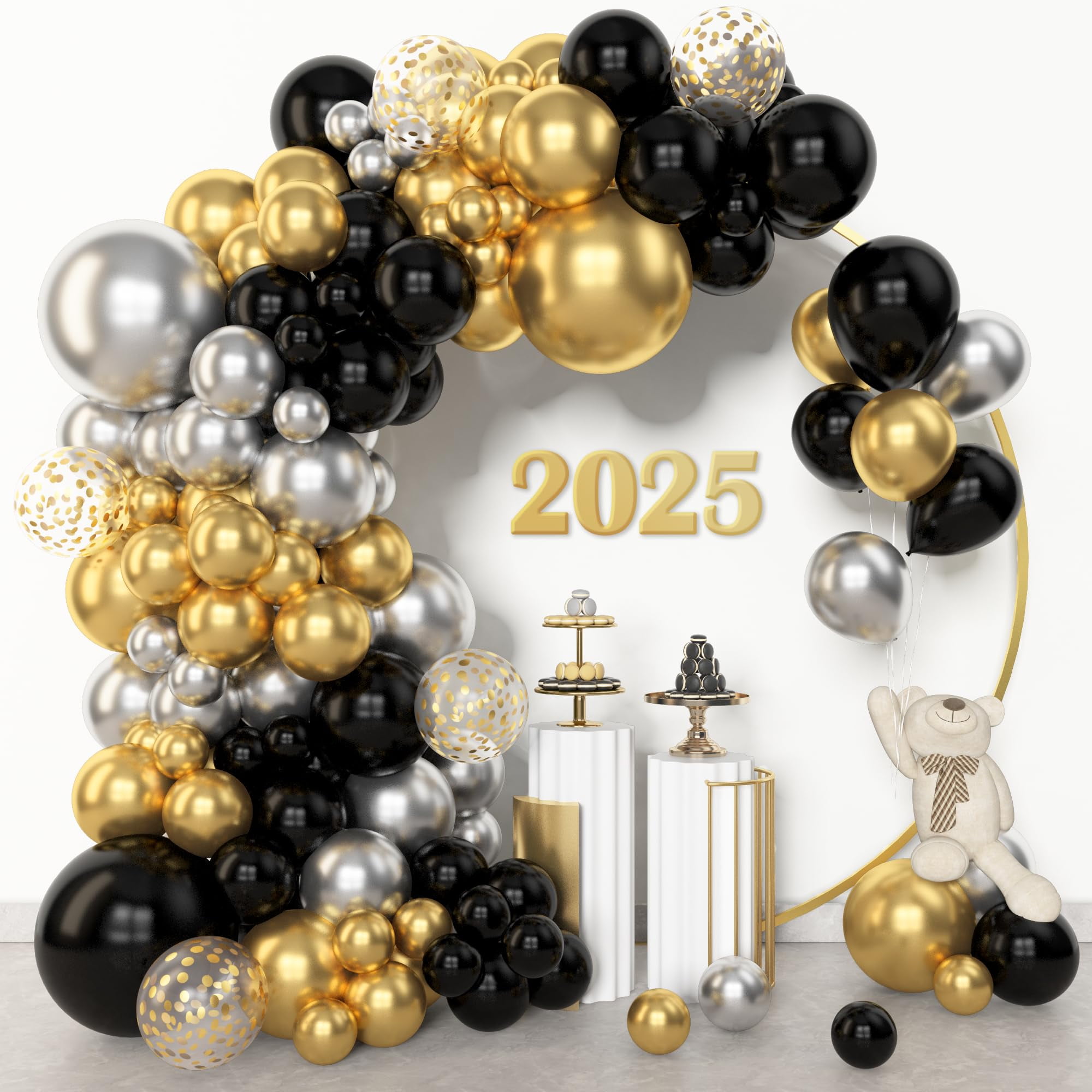Amandir 153pcs Black and SSF20 Gold Balloons Arch Kit Different Sizes ...