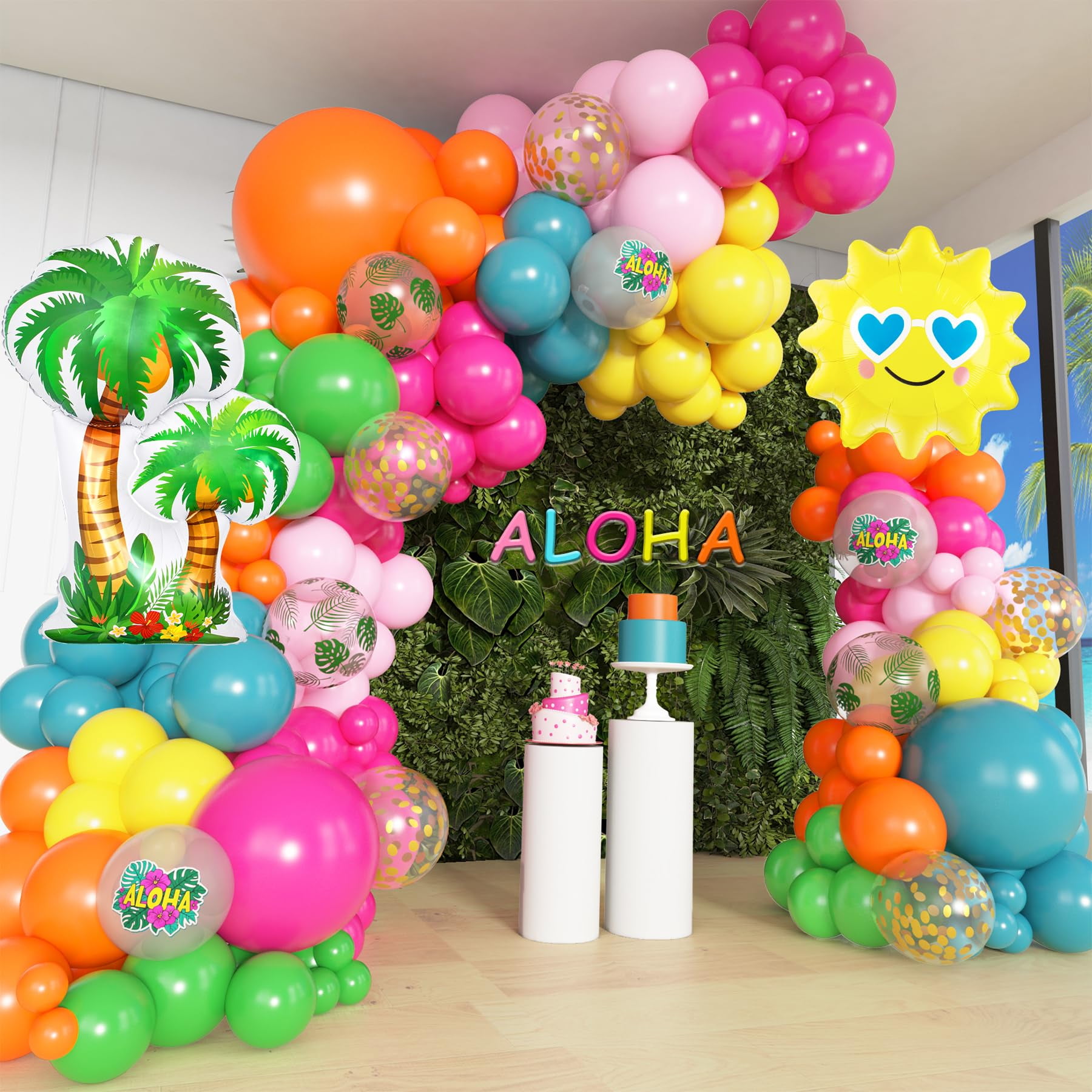 Amandir 165Pcs Summer Tropical IFF17 Balloon Arch Garland Pink Green ...