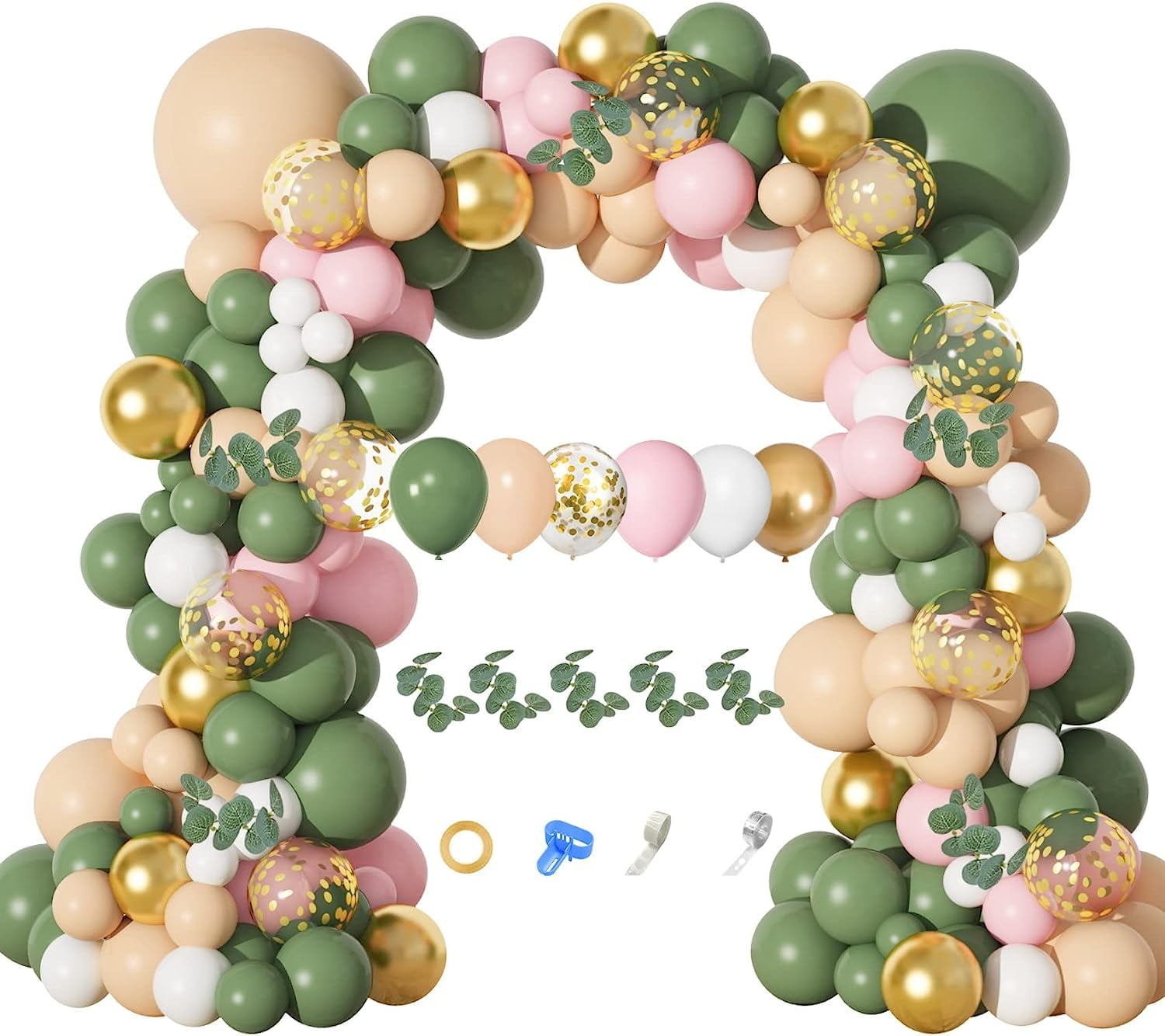 Amandir 166Pcs Sage Balloon Garland KKS1 Arch Kit Blush Peach White ...