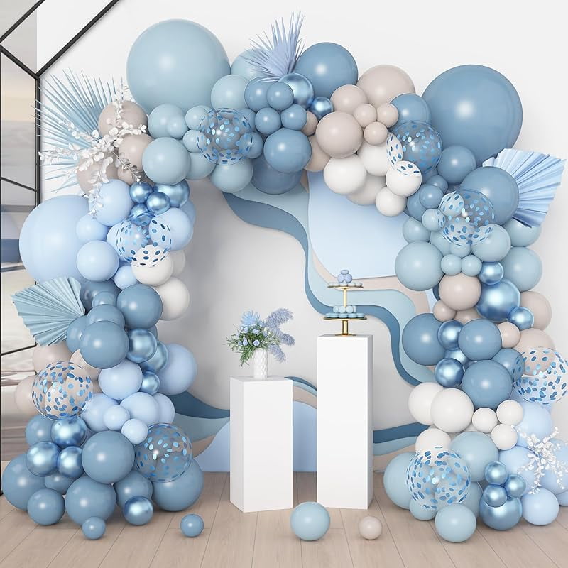Amandir 173Pcs Dusty Blue Balloon Arch Garland Kit, Baby Light Dusty Blue White Sand Metallic ...