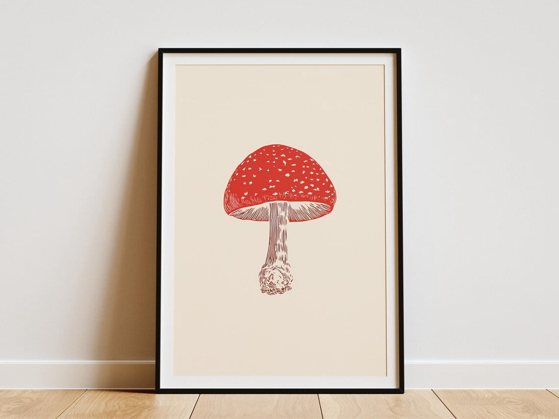 Amanita Mushroom Block Botanical Forest Nature Fly Agaric Linocut ...