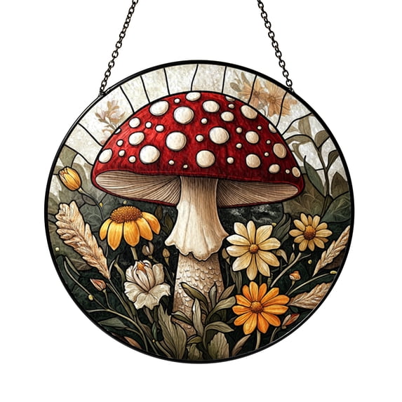 Amanita Mushroom Stained Glass Style Window Hanging, Whimsical Forest ...