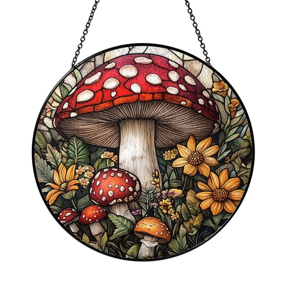 Amanita Mushroom Stained Glass Suncatcher Window Hanging, Fairy Forest ...