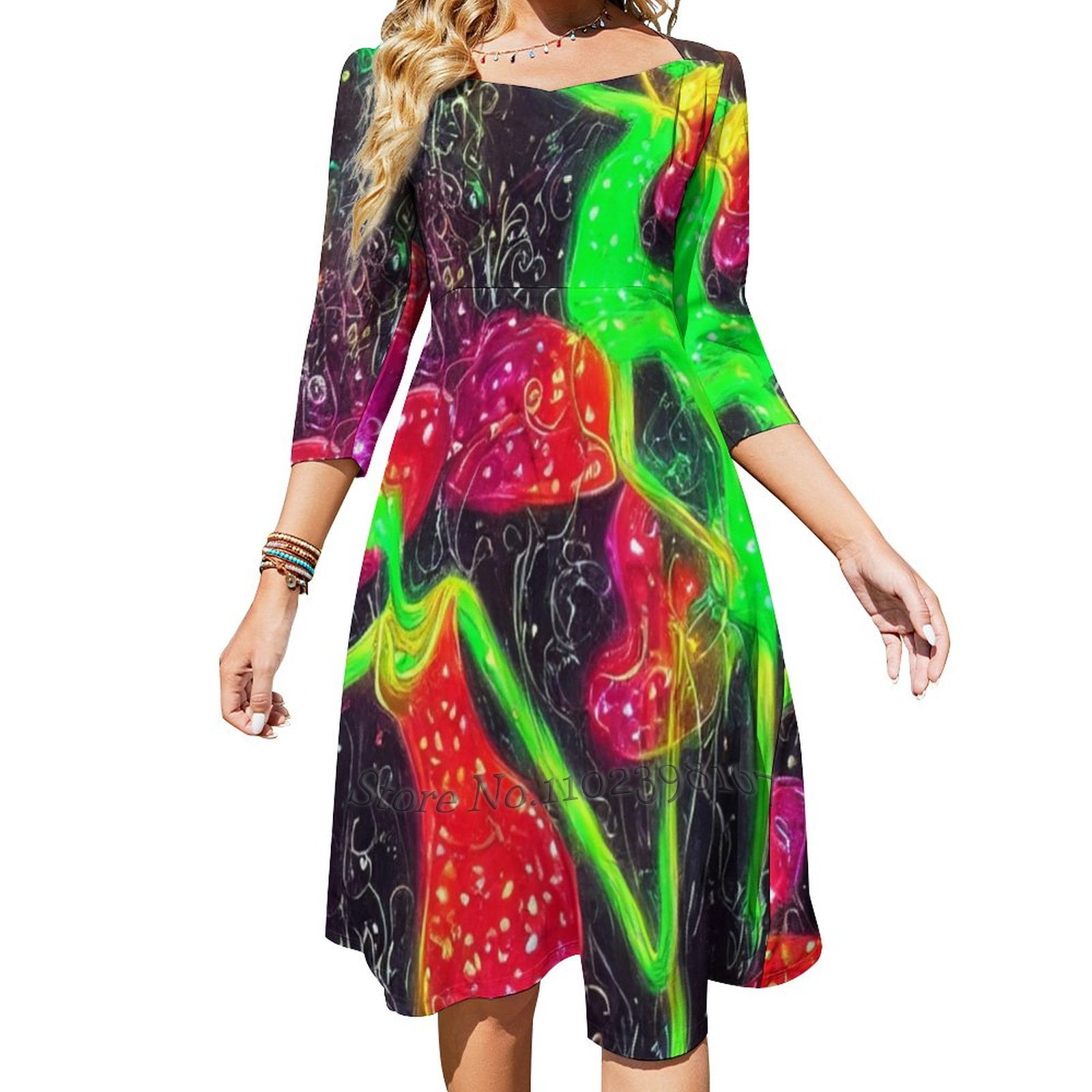 Amanita'S Sporain Parade Square Neck Dress New Plus Size Elegant Women ...