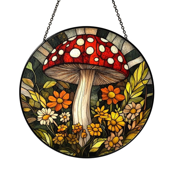Amanita Toadstool Stained Glass Style Window Hanging, Forest Inspired ...