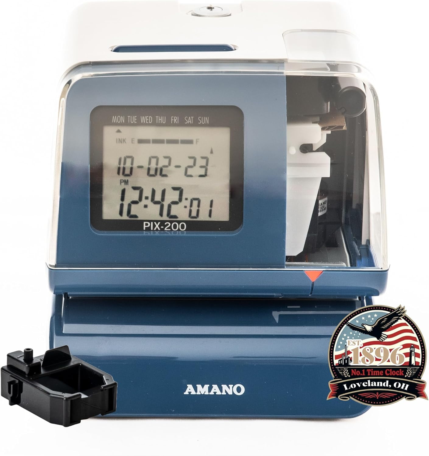 Amano Electronic Time Clock & Date Stamp: Atomic Accuracy, Custom Text Imprint, Illuminated ...