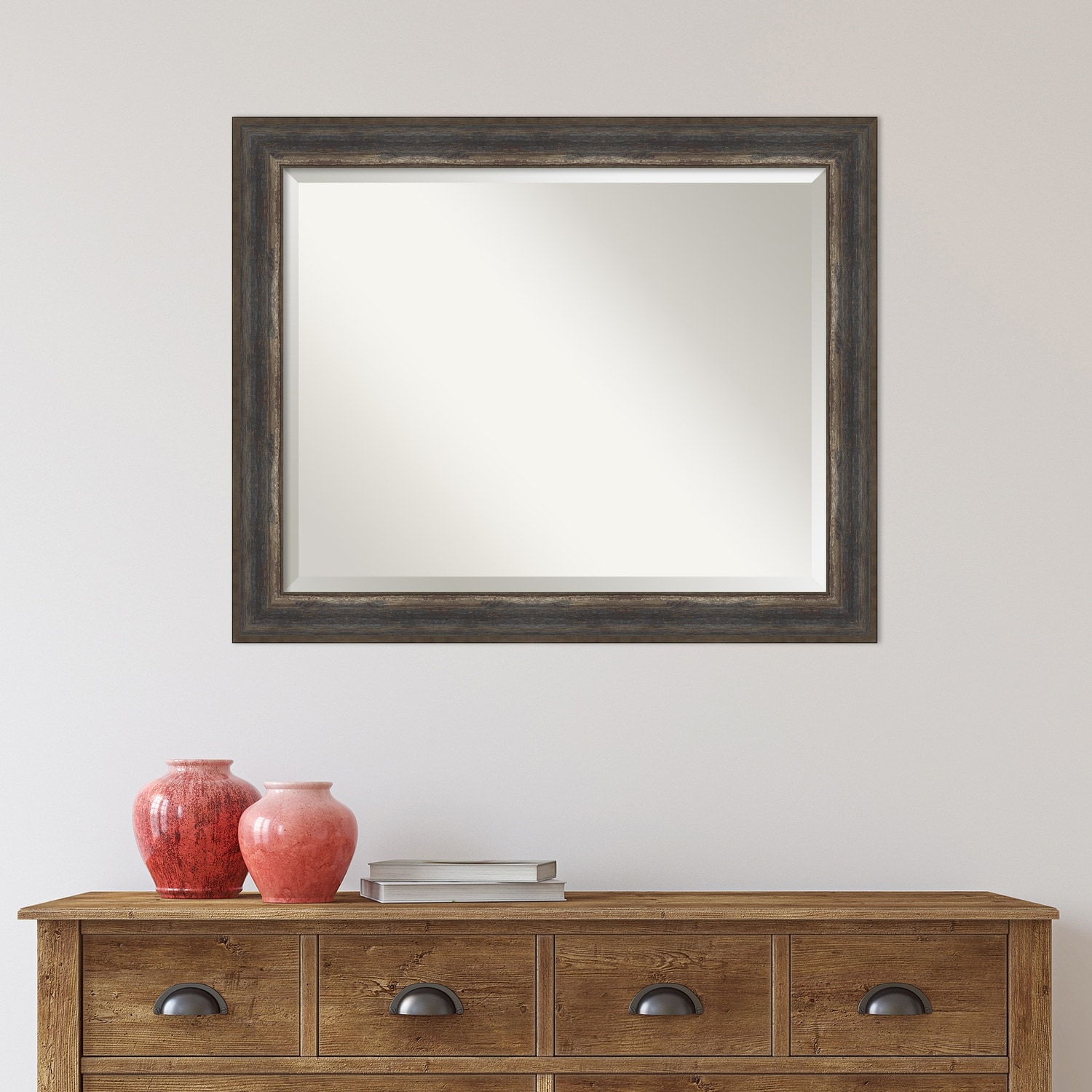 Amanti Art Beveled Bathroom Wall Mirror - Alta Frame Alta Rustic Char ...
