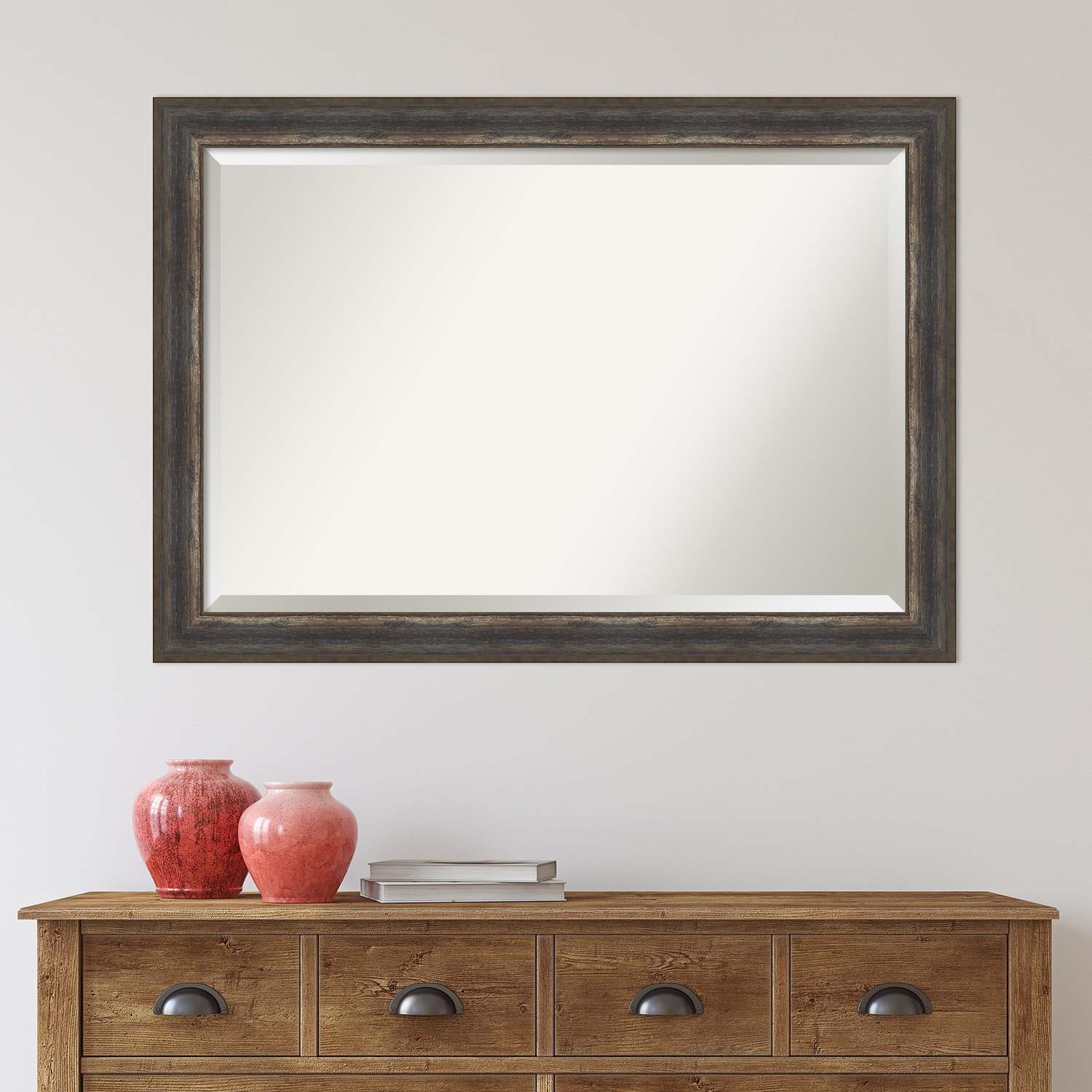 Amanti Art Beveled Bathroom Wall Mirror - Alta Frame Alta Rustic Char ...