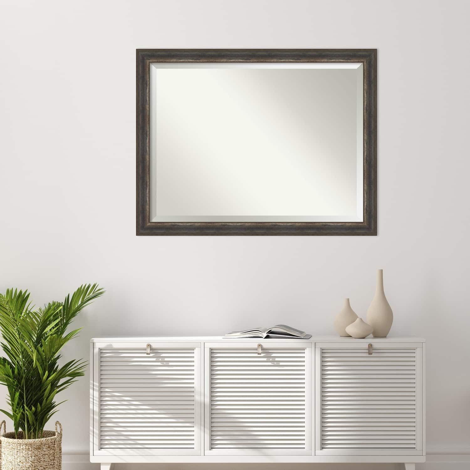 Amanti Art Beveled Bathroom Wall Mirror - Alta Frame Alta Rustic Char ...