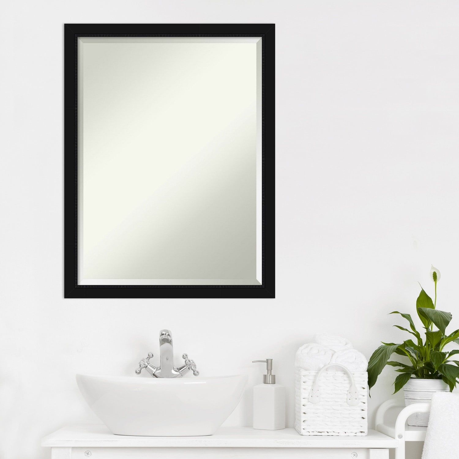 Amanti Art Beveled Bathroom Wall Mirror - Avon Frame Avon Black Narrow ...