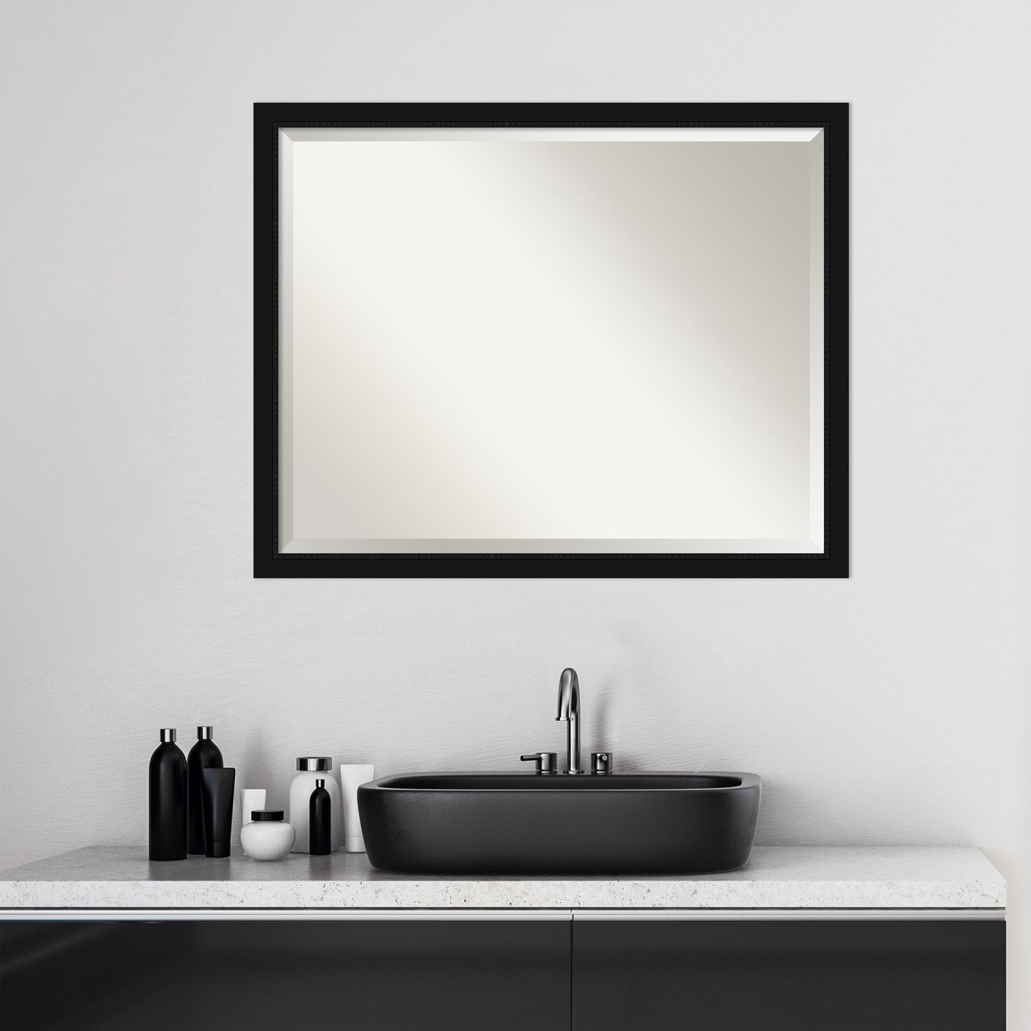 Amanti Art Beveled Bathroom Wall Mirror - Avon Frame Avon Black Narrow ...