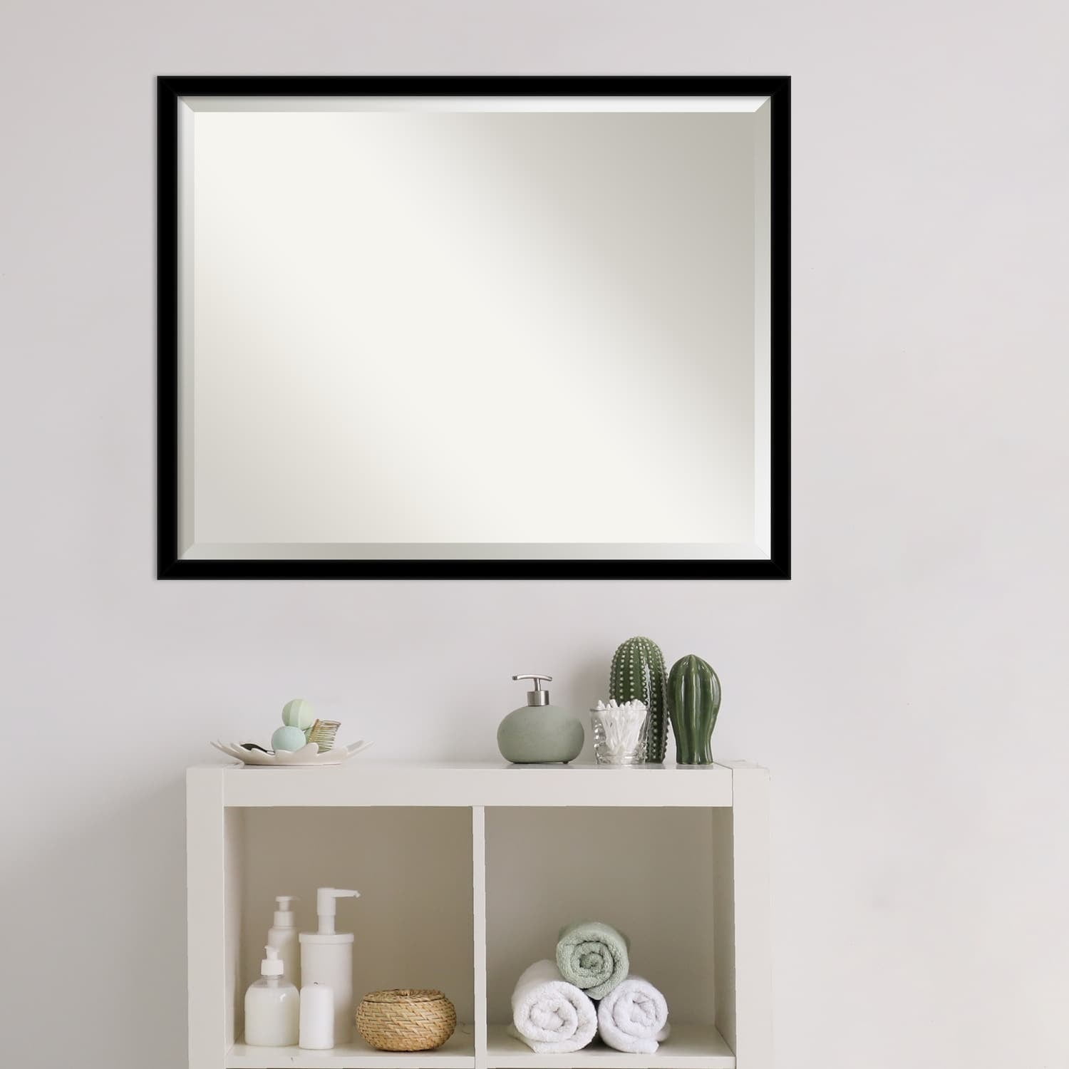 Amanti Art Beveled Bathroom Wall Mirror - Jet Frame Jet Black Outer ...