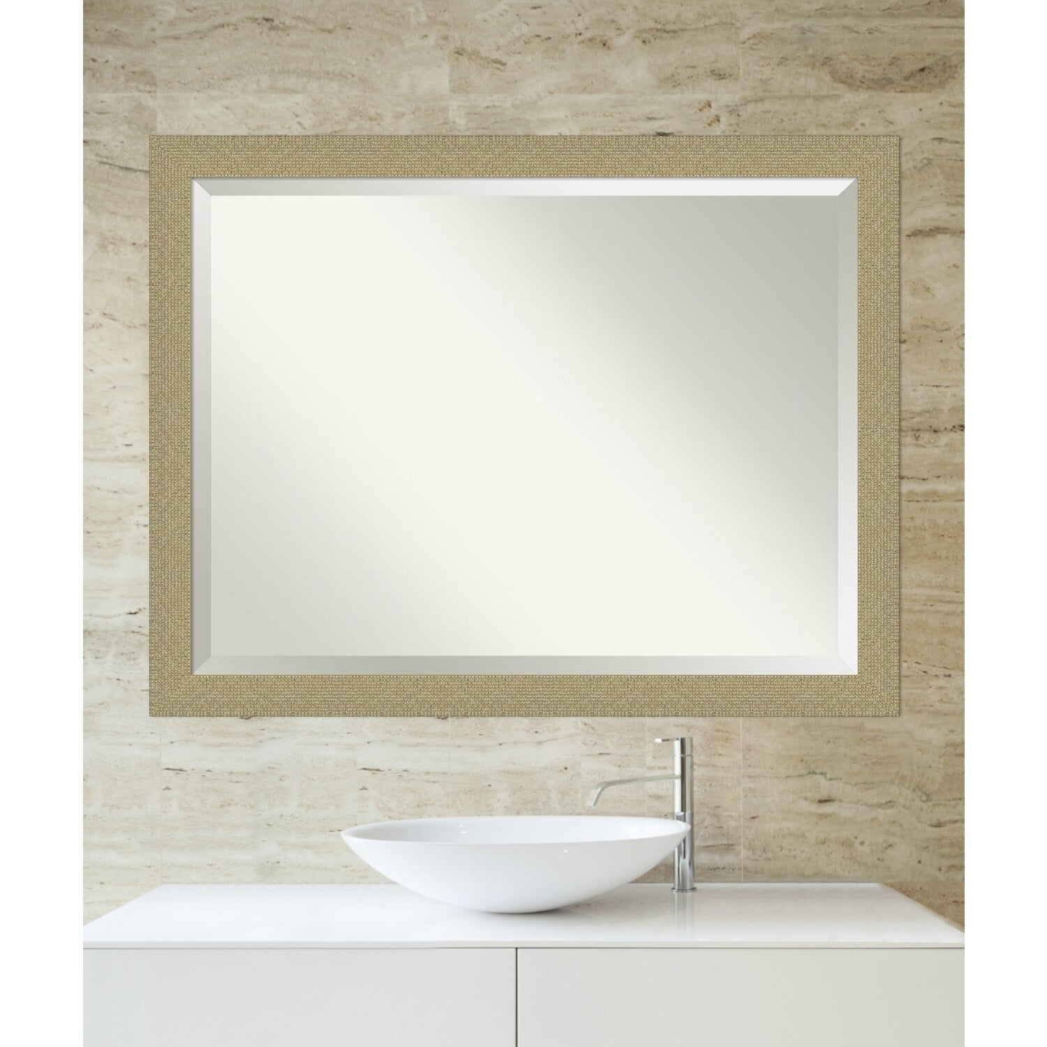 Amanti Art Beveled Bathroom Wall Mirror - Mosaic Gold Frame Outer Size ...