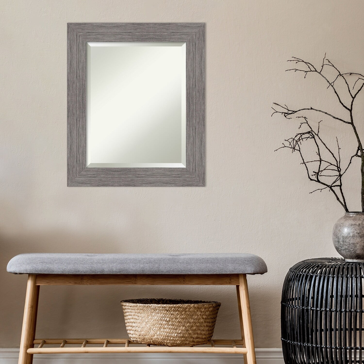 Amanti Art Beveled Bathroom Wall Mirror - Pinstripe Frame Pinstripe ...