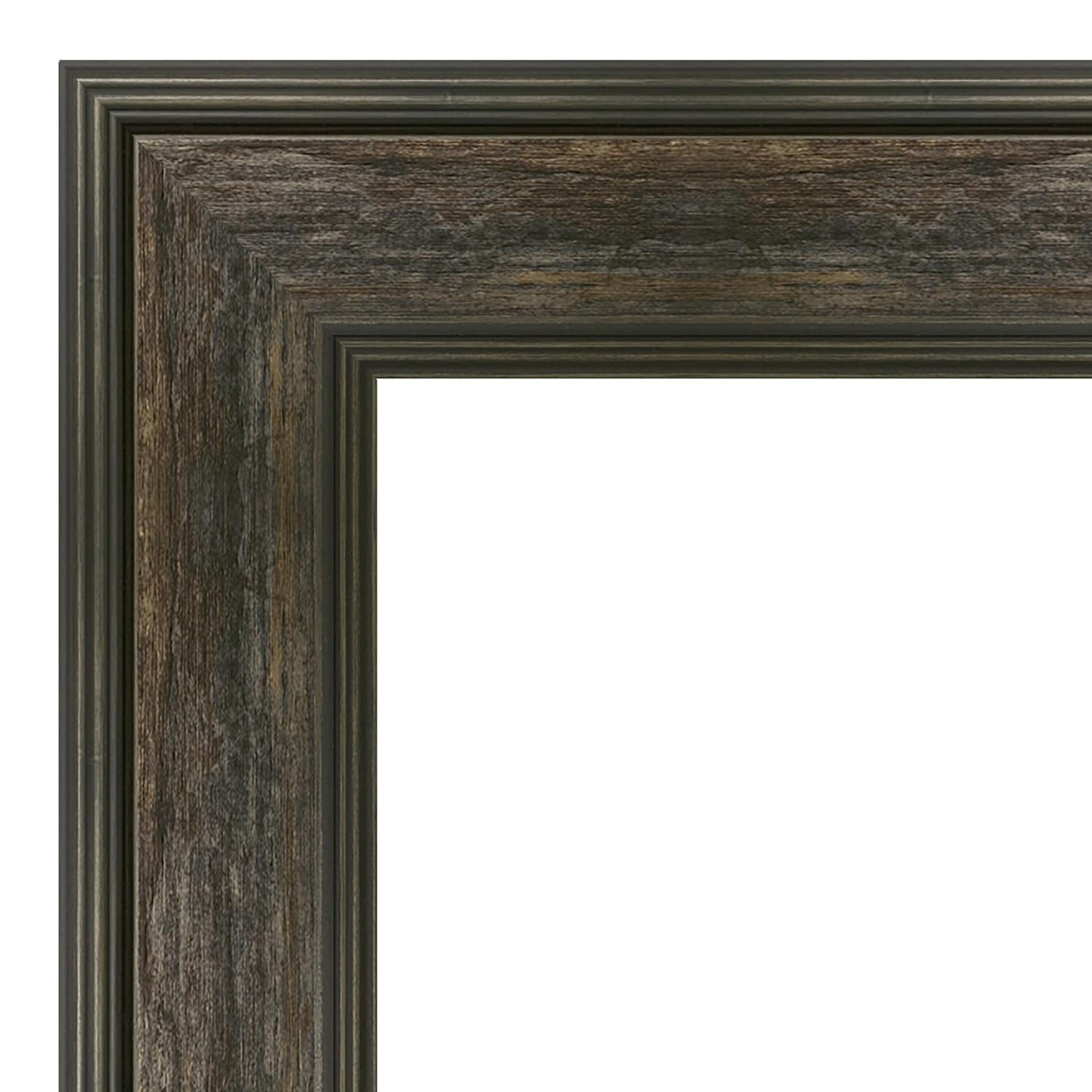 Amanti Art Beveled Bathroom Wall Mirror - Rail Rustic Char Frame - Rail ...