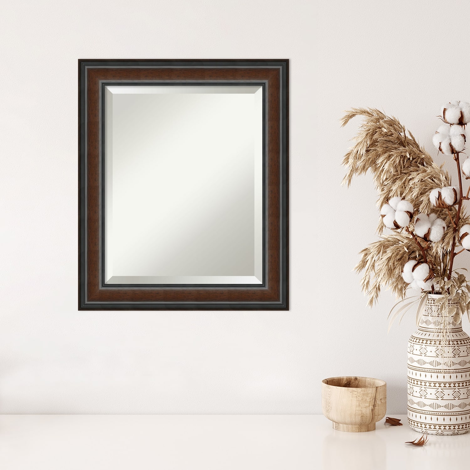 Amanti Art Beveled Wood Wall Mirror - Cyprus Walnut Frame Outer Size ...