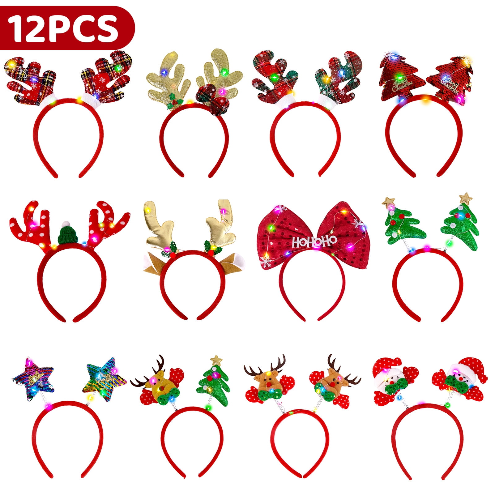 Amaopus 12 Pcs Christmas Light Up Headbands, Cute Christmas Head Hat ...