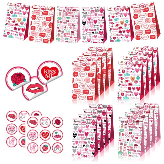 Amaopus 16 Pcs Valentine Gift Bags, Valentine Treat Bags with Stickers ...