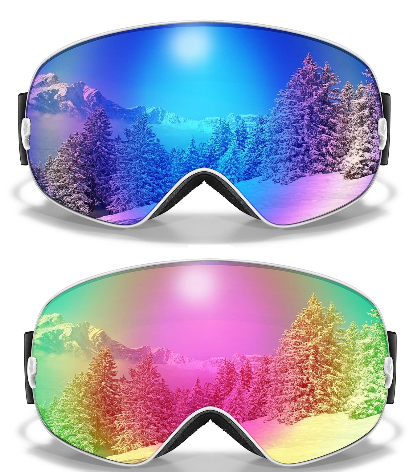Amaopus 2 Pack Ski Goggles for Men Women Youth, OTG Snowboard Goggles ...