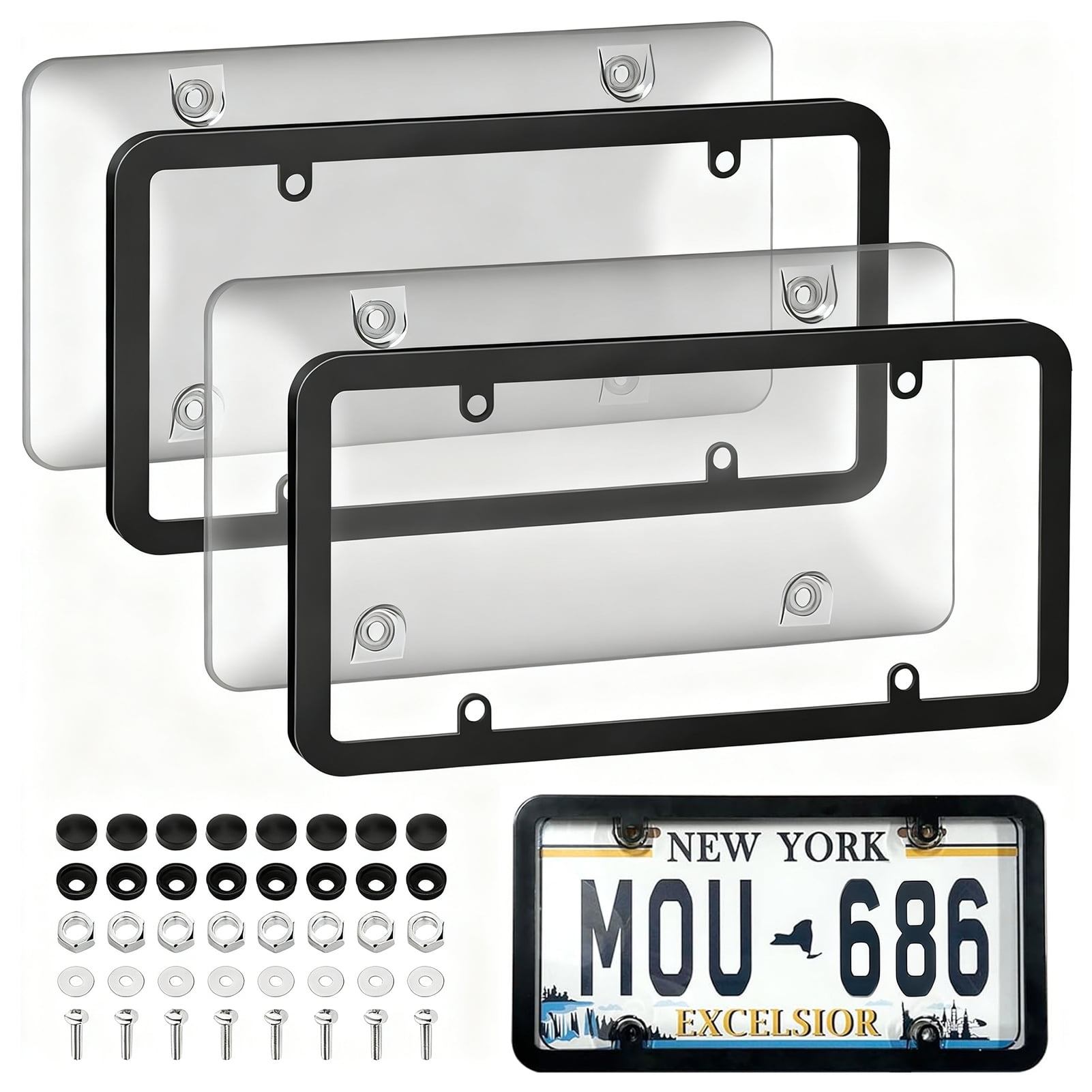 Amaopus 2 Pcs Clear License Plate Covers and Frames, Car License Plates ...